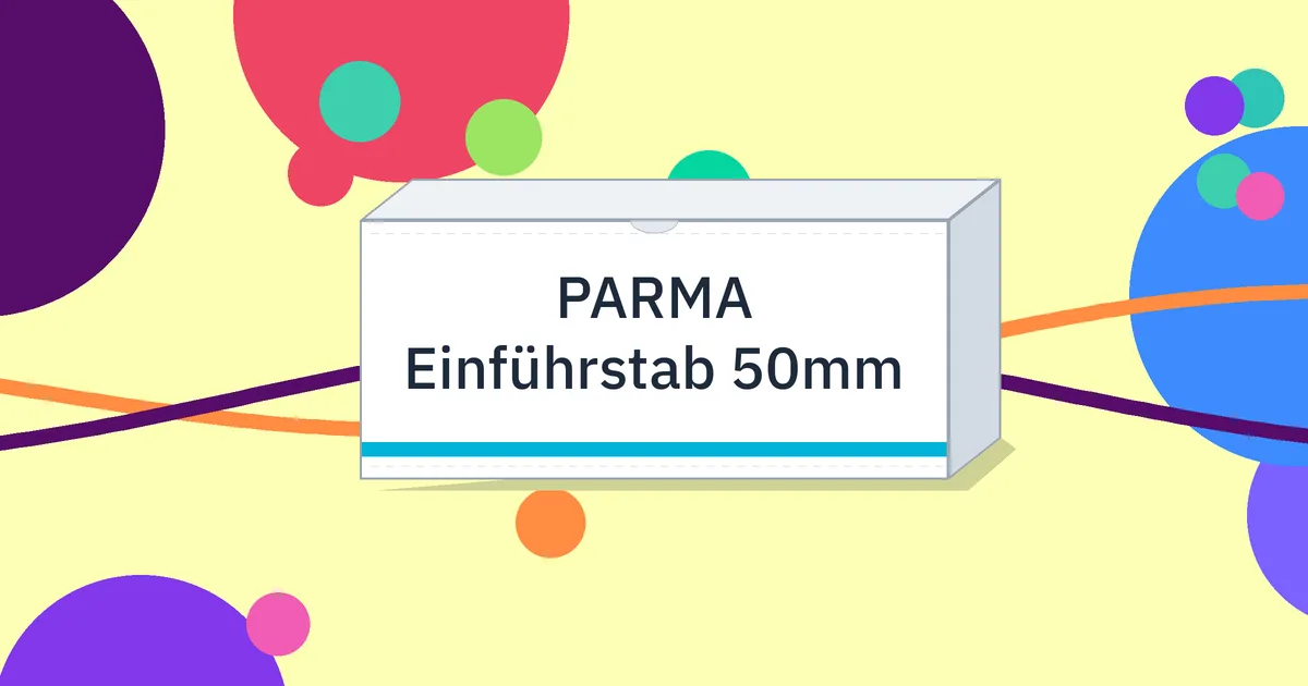 Symbolbild: Packung mit der Aufschrift PARMA Einführstab 50mm (PZN 01734678) – Verfügbarkeit und Bezug in Apotheken in Frankfurt am Main