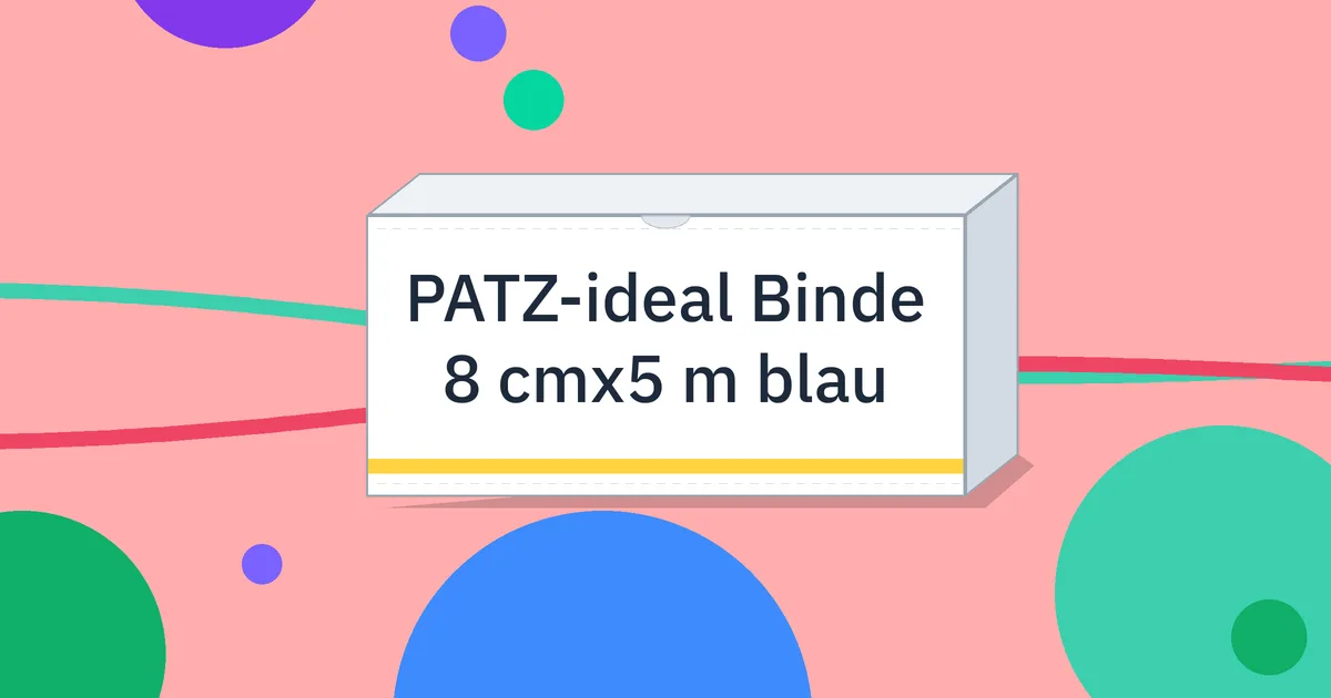 Symbolbild: Packung mit der Aufschrift PATZ-ideal Binde 8 cmx5 m blau (PZN 06813916) – Verfügbarkeit und Bezug in Apotheken in Frankfurt am Main
