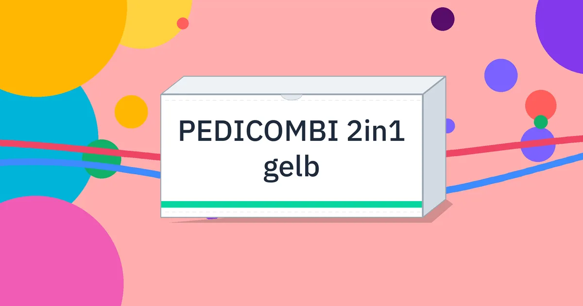 Symbolbild: Packung mit der Aufschrift PEDICOMBI 2in1 gelb (PZN 01521391) – Verfügbarkeit und Bezug in Apotheken in Frankfurt am Main