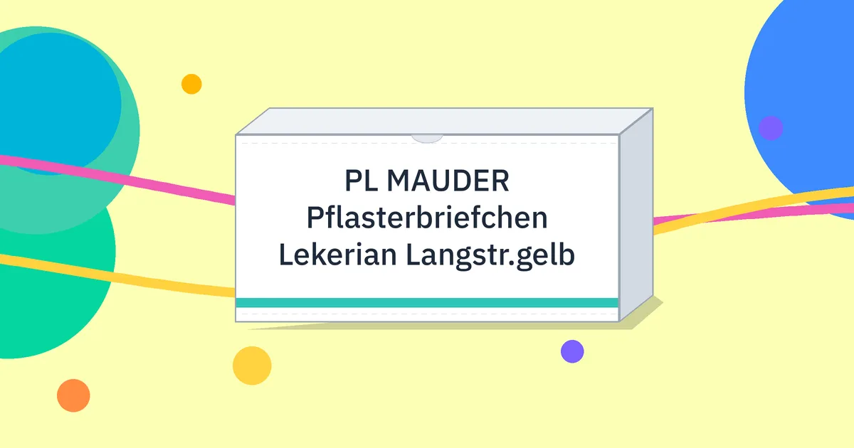 Symbolbild: Packung mit der Aufschrift PL MAUDER Pflasterbriefchen Lekerian Langstr.gelb (PZN 19647603) – Verfügbarkeit und Bezug in Apotheken in Frankfurt am Main