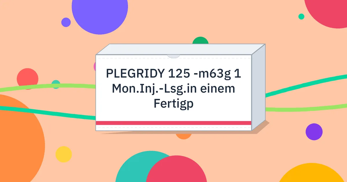 Symbolbild: Packung mit der Aufschrift PLEGRIDY 125 -m63g 1 Mon.Inj.-Lsg.in einem Fertigp (PZN 16383196) – Verfügbarkeit und Bezug in Apotheken in Frankfurt am Main