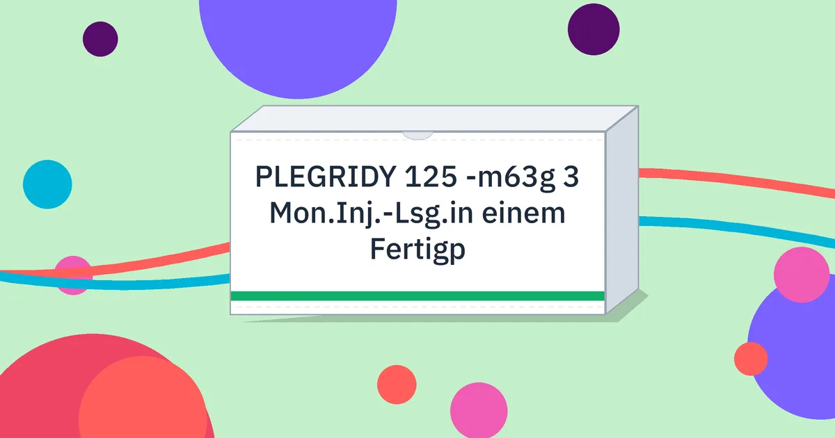 Symbolbild: Packung mit der Aufschrift PLEGRIDY 125 -m63g 3 Mon.Inj.-Lsg.in einem Fertigp (PZN 12414669) – Verfügbarkeit und Bezug in Apotheken in Frankfurt am Main