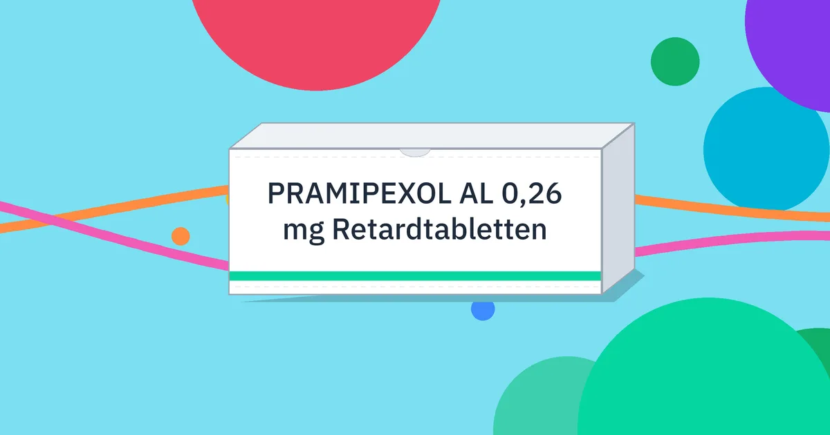 Symbolbild: Packung mit der Aufschrift PRAMIPEXOL AL 0,26 mg Retardtabletten (PZN 15785550) – Verfügbarkeit und Bezug in Apotheken in Frankfurt am Main