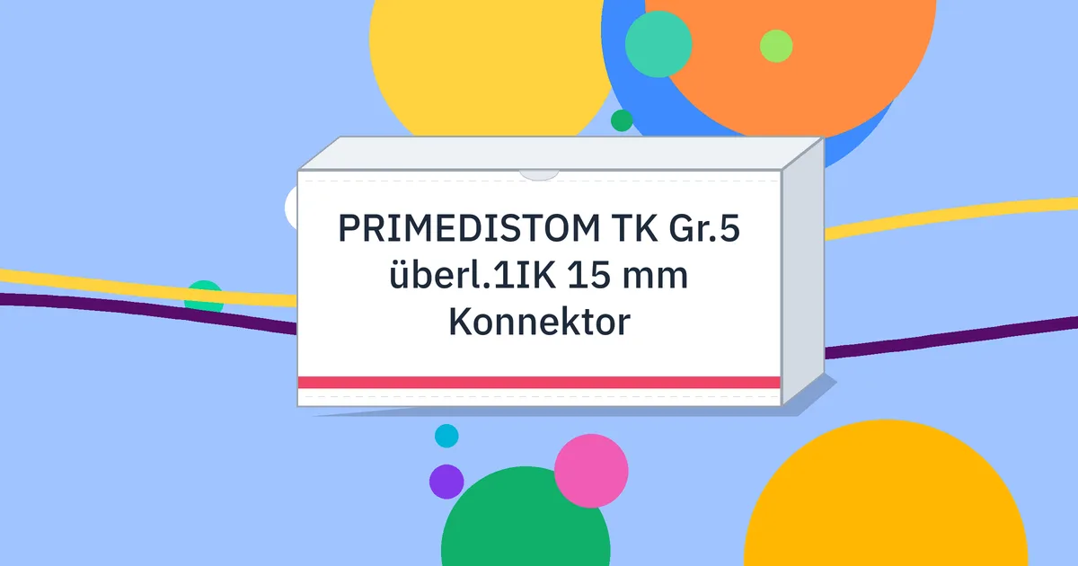 Symbolbild: Packung mit der Aufschrift PRIMEDISTOM TK Gr.5 überl.1IK 15 mm Konnektor (PZN 10209557) – Verfügbarkeit und Bezug in Apotheken in Frankfurt am Main