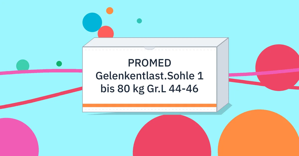 Symbolbild: Packung mit der Aufschrift PROMED Gelenkentlast.Sohle 1 bis 80 kg Gr.L 44-46 (PZN 07300662) – Verfügbarkeit und Bezug in Apotheken in Frankfurt am Main