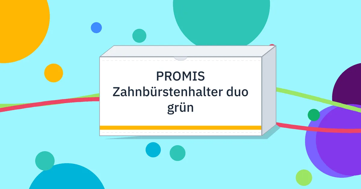 Symbolbild: Packung mit der Aufschrift PROMIS Zahnbürstenhalter duo grün (PZN 17873821) – Verfügbarkeit und Bezug in Apotheken in Frankfurt am Main