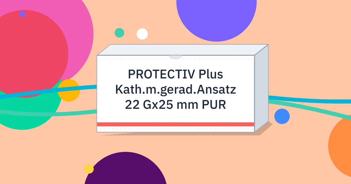 Symbolbild: Packung mit der Aufschrift PROTECTIV Plus Kath.m.gerad.Ansatz 22 Gx25 mm PUR (PZN 08425101) – Verfügbarkeit und Bezug in Apotheken in Frankfurt am Main