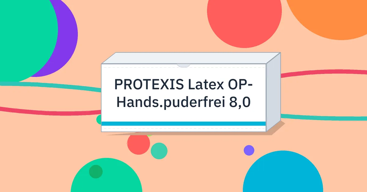 Symbolbild: Packung mit der Aufschrift PROTEXIS Latex OP-Hands.puderfrei 8,0 (PZN 20692804) – Verfügbarkeit und Bezug in Apotheken in Frankfurt am Main