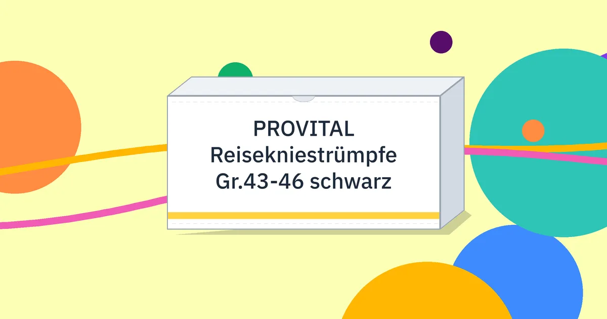 Symbolbild: Packung mit der Aufschrift PROVITAL Reisekniestrümpfe Gr.43-46 schwarz (PZN 07121712) – Verfügbarkeit und Bezug in Apotheken in Frankfurt am Main