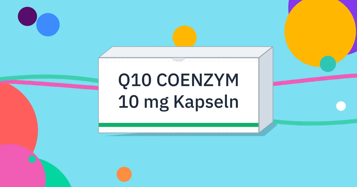 Symbolbild: Packung mit der Aufschrift Q10 COENZYM 10 mg Kapseln (PZN 10309649) – Verfügbarkeit und Bezug in Apotheken in Frankfurt am Main