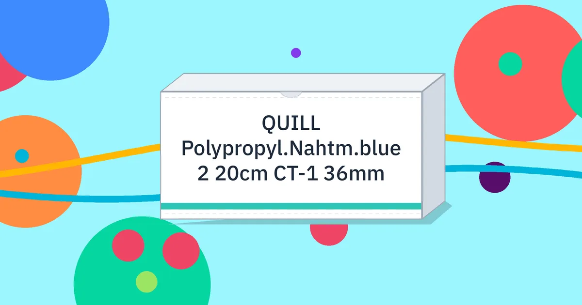 Symbolbild: Packung mit der Aufschrift QUILL Polypropyl.Nahtm.blue 2 20cm CT-1 36mm (PZN 17990975) – Verfügbarkeit und Bezug in Apotheken in Frankfurt am Main