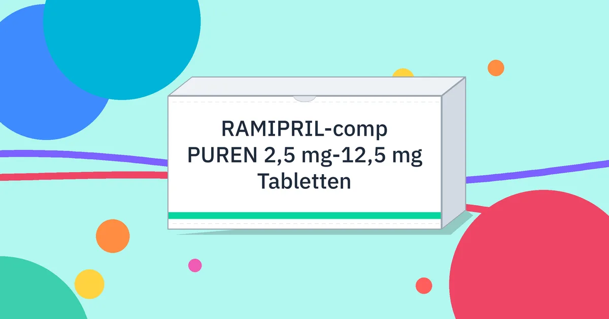 Symbolbild: Packung mit der Aufschrift RAMIPRIL-comp PUREN 2,5 mg-12,5 mg Tabletten (PZN 11357900) – Verfügbarkeit und Bezug in Apotheken in Frankfurt am Main