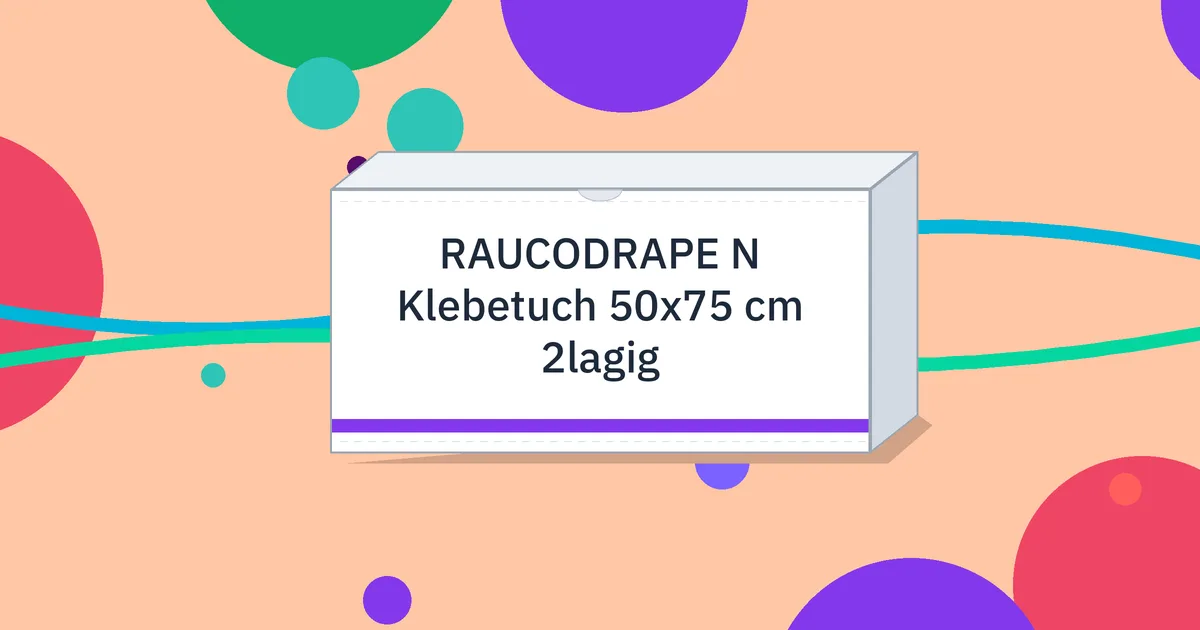 Symbolbild: Packung mit der Aufschrift RAUCODRAPE N Klebetuch 50x75 cm 2lagig (PZN 06162123) – Verfügbarkeit und Bezug in Apotheken in Frankfurt am Main