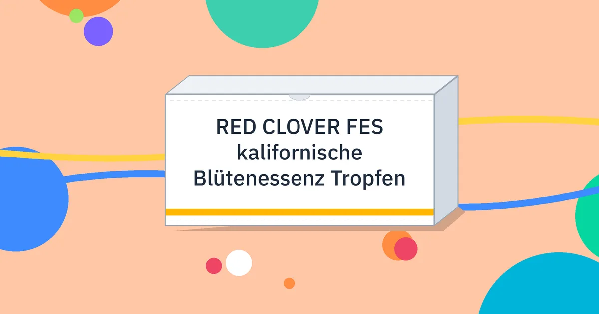 Symbolbild: Packung mit der Aufschrift RED CLOVER FES kalifornische Blütenessenz Tropfen (PZN 09173825) – Verfügbarkeit und Bezug in Apotheken in Frankfurt am Main