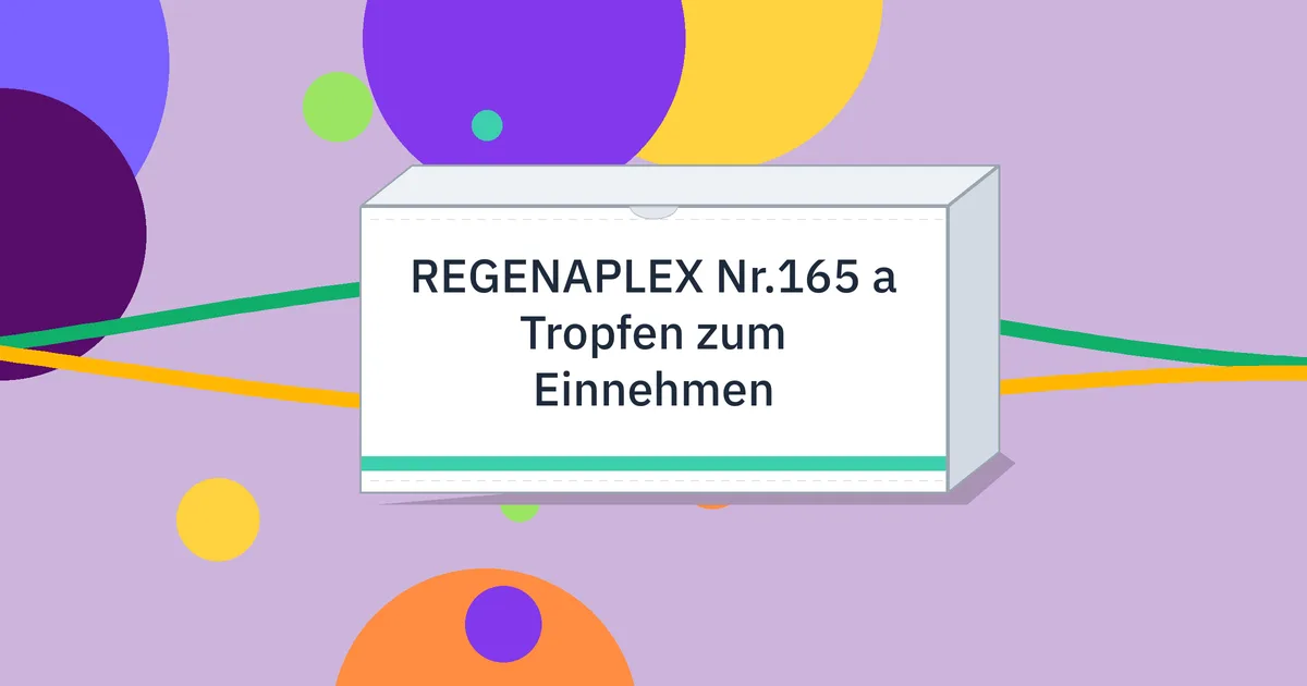 Symbolbild: Packung mit der Aufschrift REGENAPLEX Nr.165 a Tropfen zum Einnehmen (PZN 07358584) – Verfügbarkeit und Bezug in Apotheken in Frankfurt am Main
