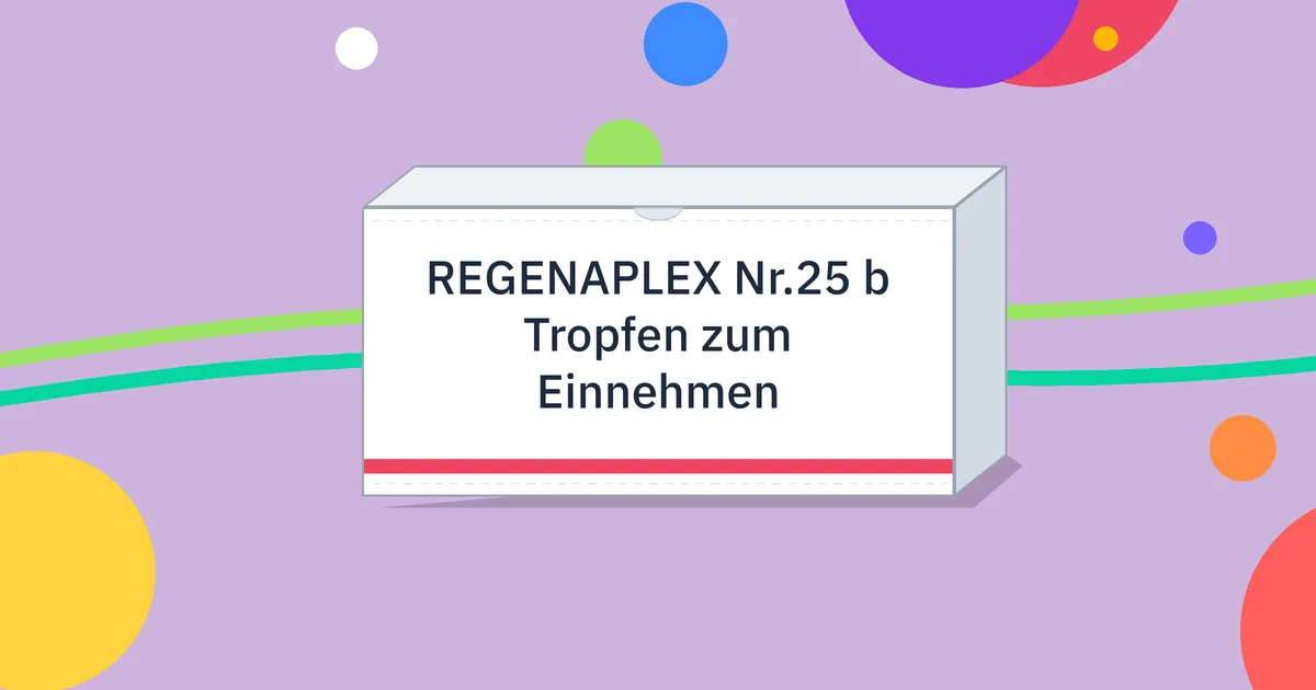 Symbolbild: Packung mit der Aufschrift REGENAPLEX Nr.25 b Tropfen zum Einnehmen (PZN 02642211) – Verfügbarkeit und Bezug in Apotheken in Frankfurt am Main