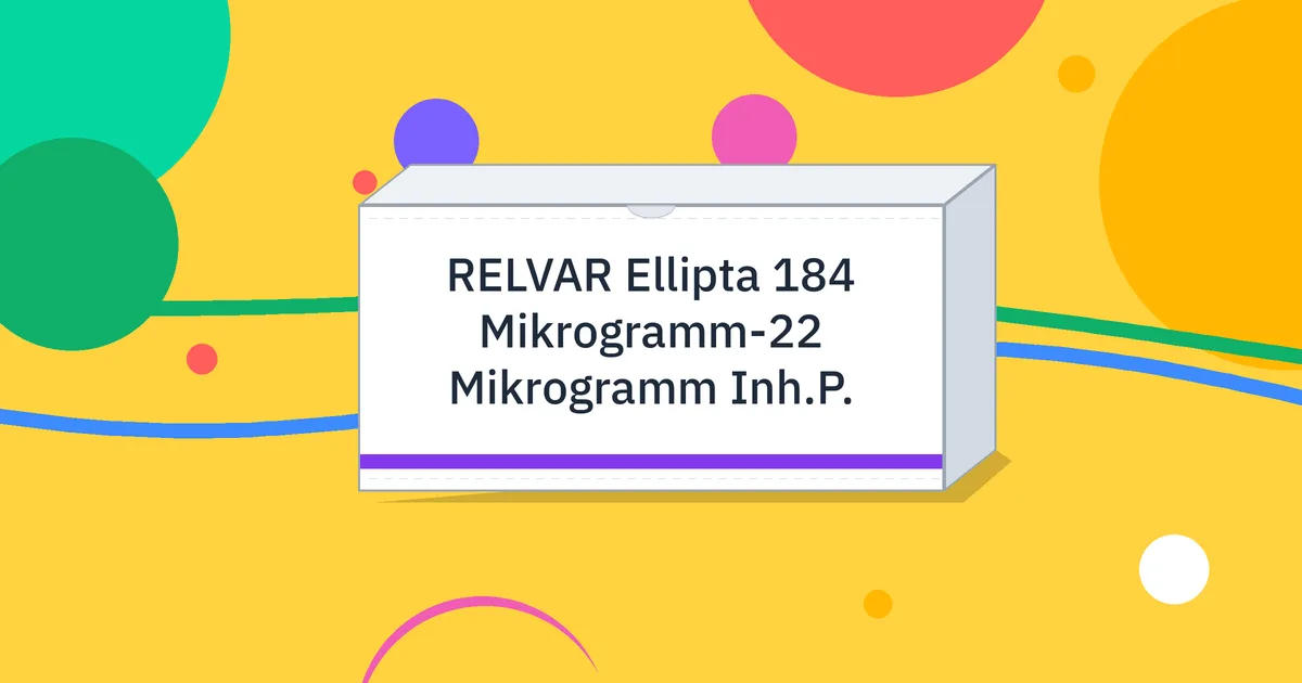Symbolbild: Packung mit der Aufschrift RELVAR Ellipta 184 Mikrogramm-22 Mikrogramm Inh.P. (PZN 18671479) – Verfügbarkeit und Bezug in Apotheken in Frankfurt am Main