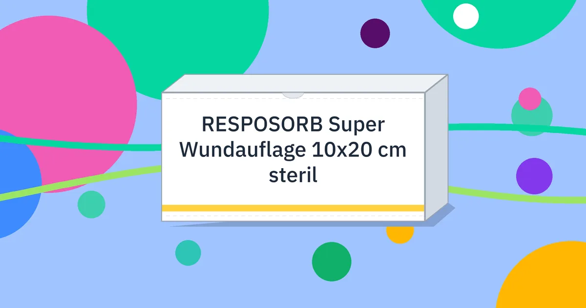 Symbolbild: Packung mit der Aufschrift RESPOSORB Super Wundauflage 10x20 cm steril (PZN 20807012) – Verfügbarkeit und Bezug in Apotheken in Frankfurt am Main
