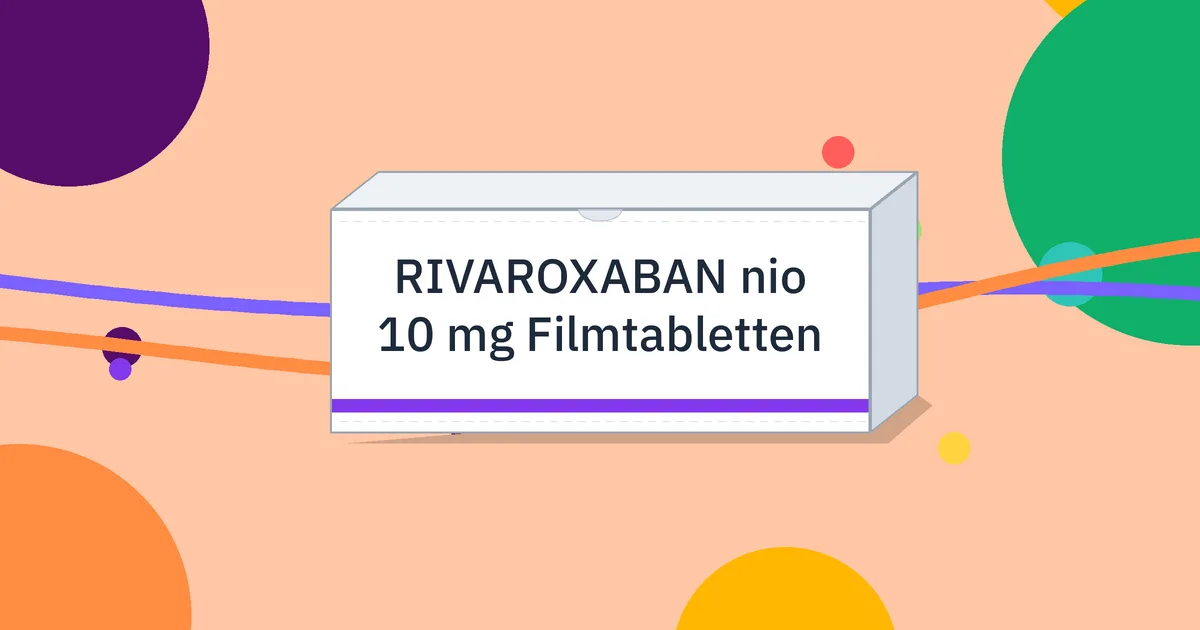 Symbolbild: Packung mit der Aufschrift RIVAROXABAN nio 10 mg Filmtabletten (PZN 20177143) – Verfügbarkeit und Bezug in Apotheken in Frankfurt am Main
