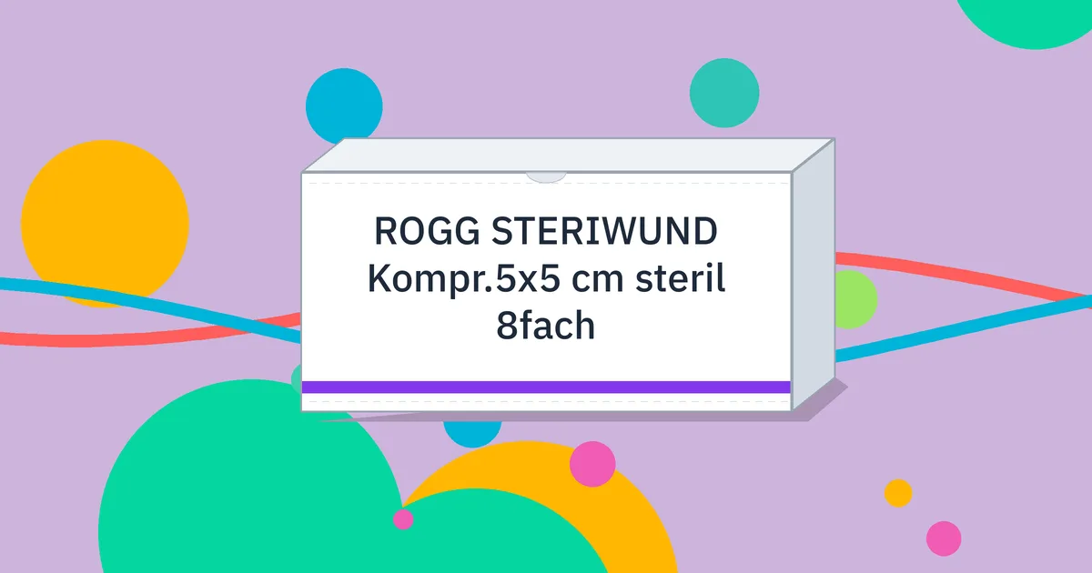 Symbolbild: Packung mit der Aufschrift ROGG STERIWUND Kompr.5x5 cm steril 8fach (PZN 03439133) – Verfügbarkeit und Bezug in Apotheken in Frankfurt am Main