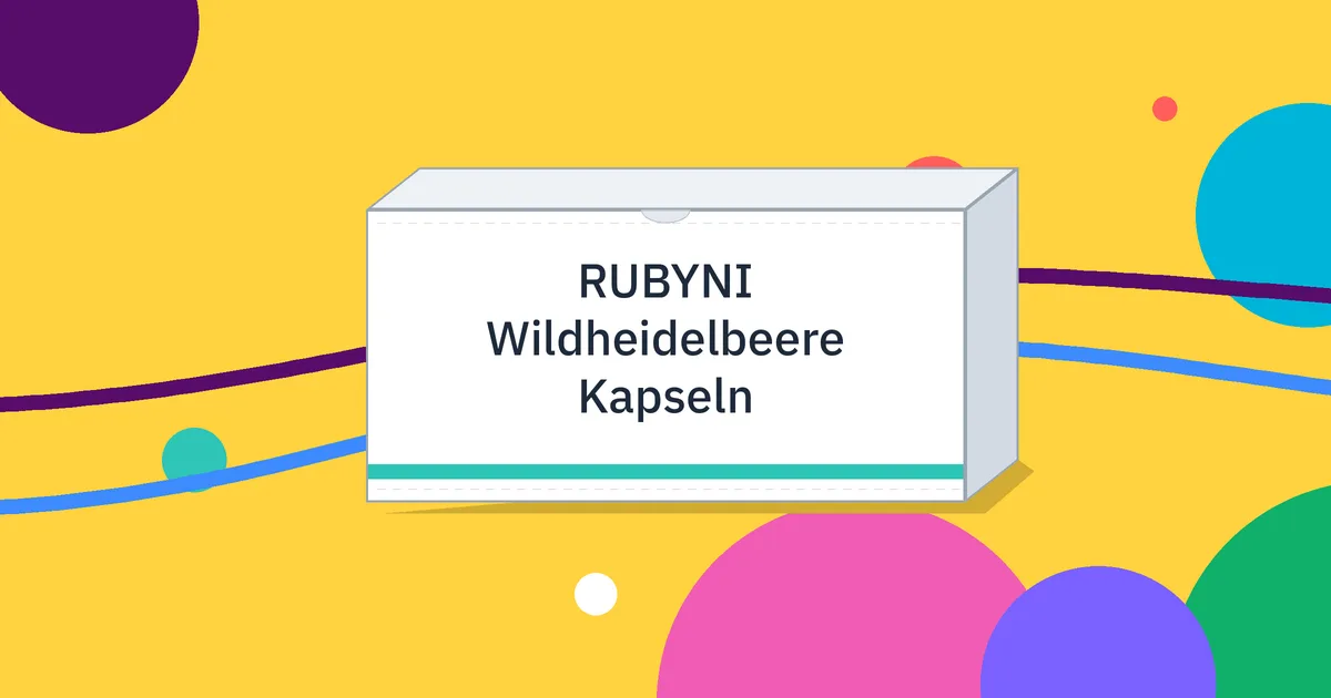 Symbolbild: Packung mit der Aufschrift RUBYNI Wildheidelbeere Kapseln (PZN 19162343) – Verfügbarkeit und Bezug in Apotheken in Frankfurt am Main
