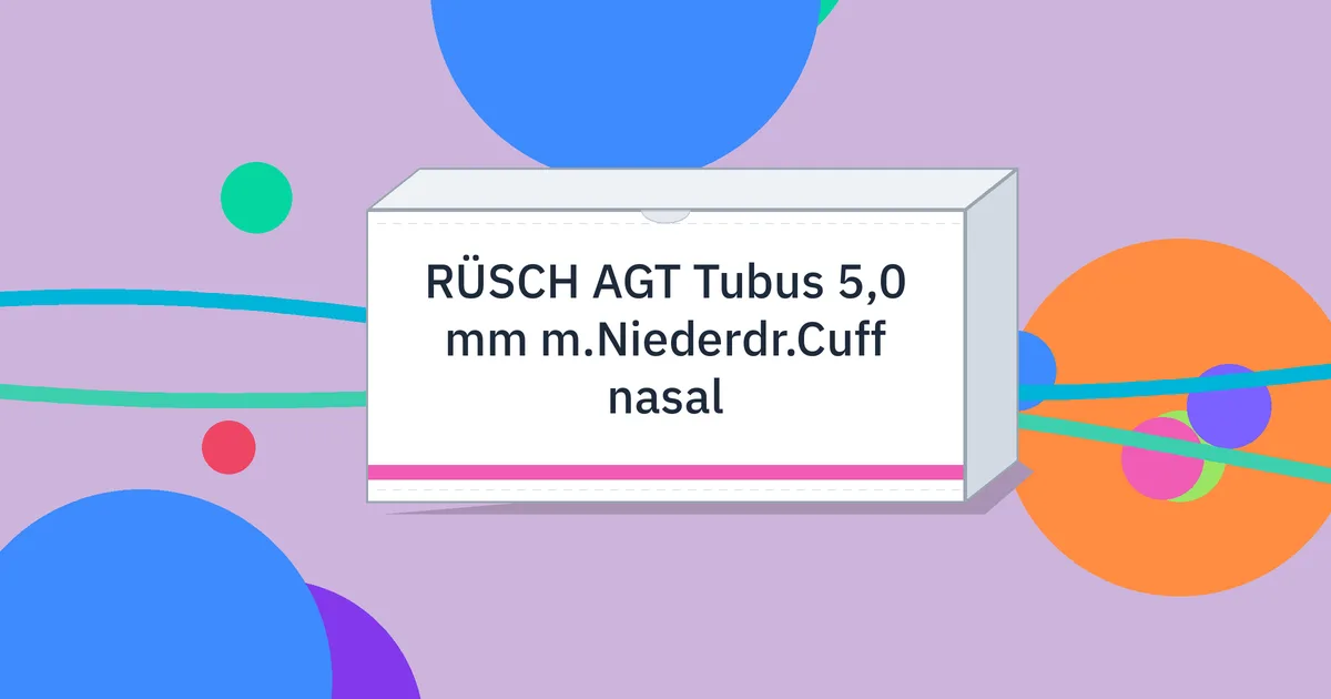 Symbolbild: Packung mit der Aufschrift RÜSCH AGT Tubus 5,0 mm m.Niederdr.Cuff nasal (PZN 06636710) – Verfügbarkeit und Bezug in Apotheken in Frankfurt am Main