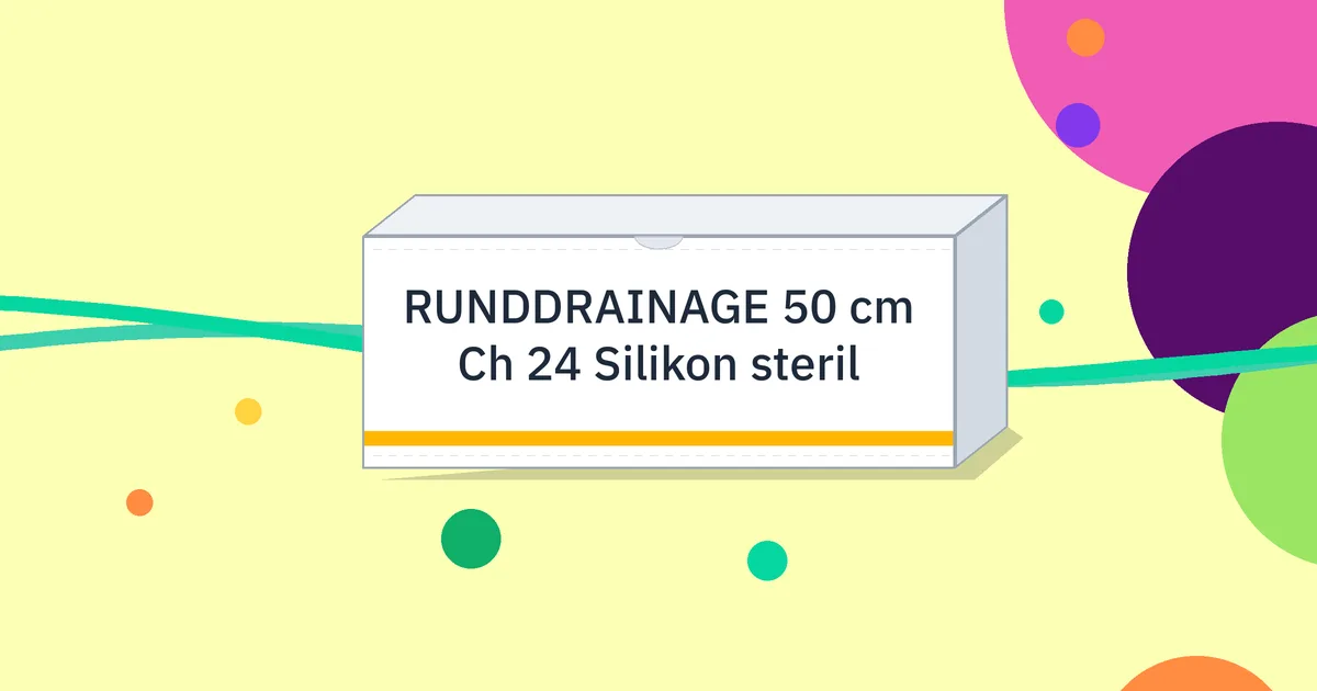 Symbolbild: Packung mit der Aufschrift RUNDDRAINAGE 50 cm Ch 24 Silikon steril (PZN 05867376) – Verfügbarkeit und Bezug in Apotheken in Frankfurt am Main