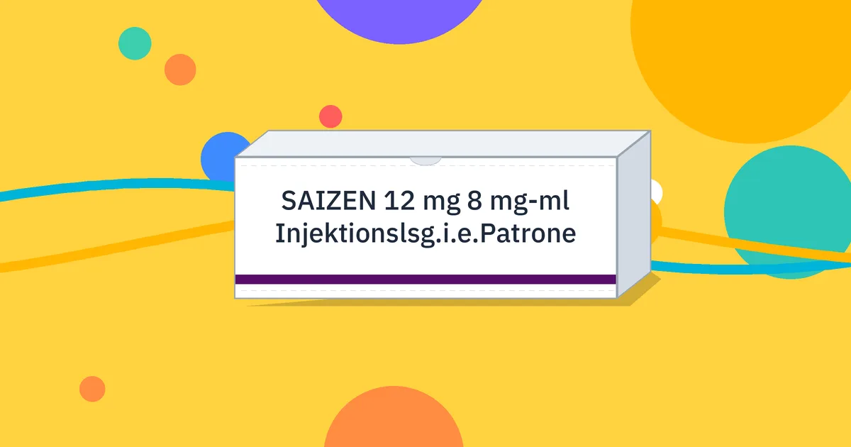 Symbolbild: Packung mit der Aufschrift SAIZEN 12 mg 8 mg-ml Injektionslsg.i.e.Patrone (PZN 19830974) – Verfügbarkeit und Bezug in Apotheken in Frankfurt am Main