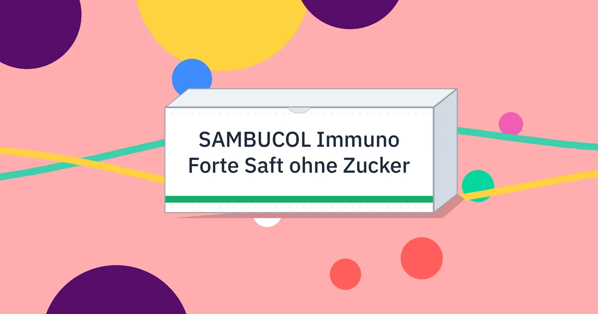 Symbolbild: Packung mit der Aufschrift SAMBUCOL Immuno Forte Saft ohne Zucker (PZN 10019615) – Verfügbarkeit und Bezug in Apotheken in Frankfurt am Main