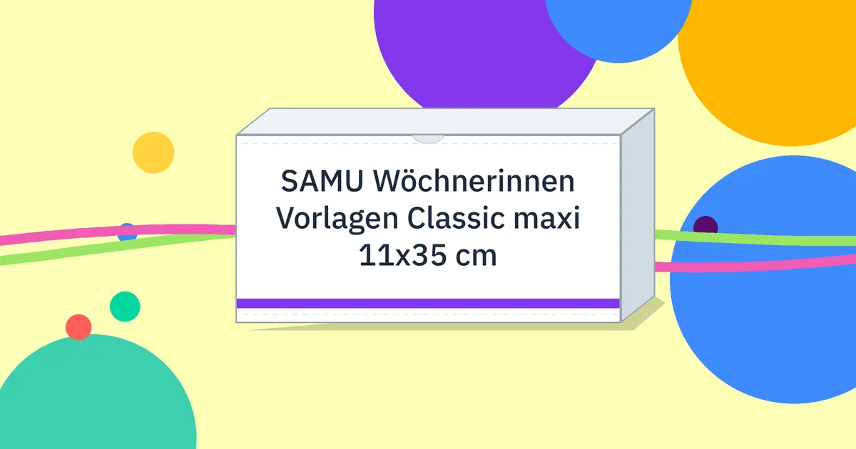 Symbolbild: Packung mit der Aufschrift SAMU Wöchnerinnen Vorlagen Classic maxi 11x35 cm (PZN 20549024) – Verfügbarkeit und Bezug in Apotheken in Frankfurt am Main