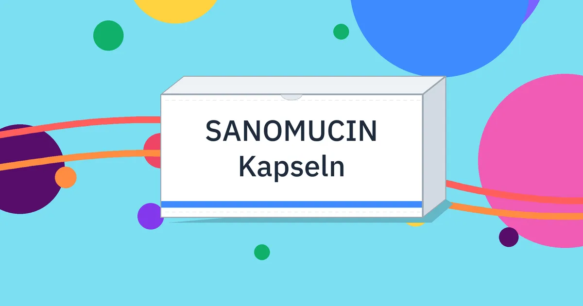 Symbolbild: Packung mit der Aufschrift SANOMUCIN Kapseln (PZN 20338379) – Verfügbarkeit und Bezug in Apotheken in Frankfurt am Main