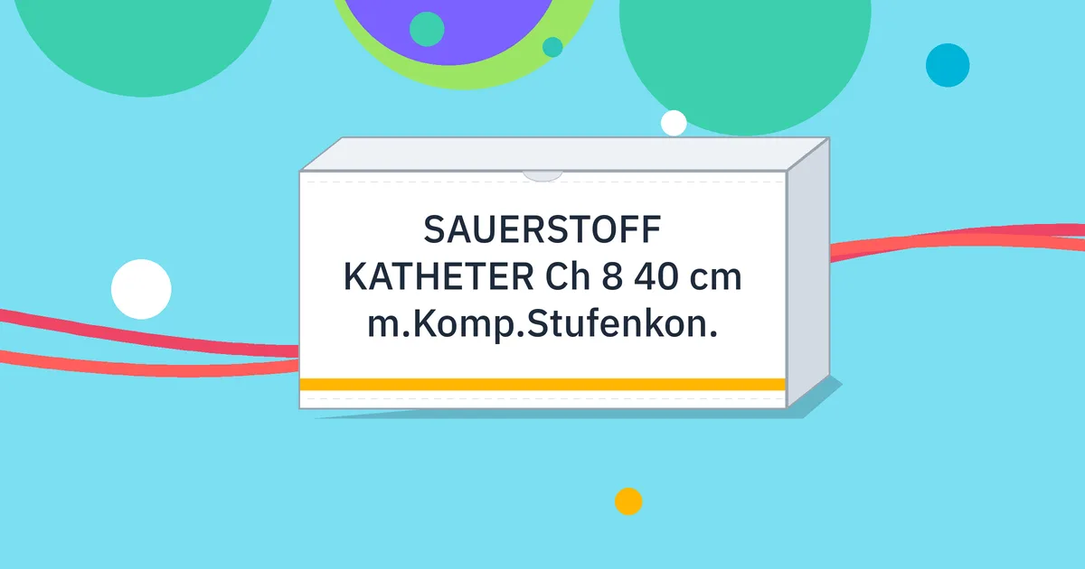 Symbolbild: Packung mit der Aufschrift SAUERSTOFF KATHETER Ch 8 40 cm m.Komp.Stufenkon. (PZN 01424274) – Verfügbarkeit und Bezug in Apotheken in Frankfurt am Main