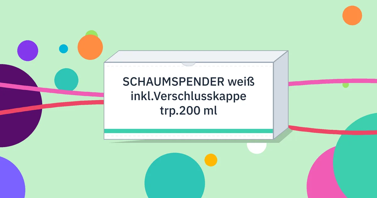 Symbolbild: Packung mit der Aufschrift SCHAUMSPENDER weiß inkl.Verschlusskappe trp.200 ml (PZN 10283648) – Verfügbarkeit und Bezug in Apotheken in Frankfurt am Main