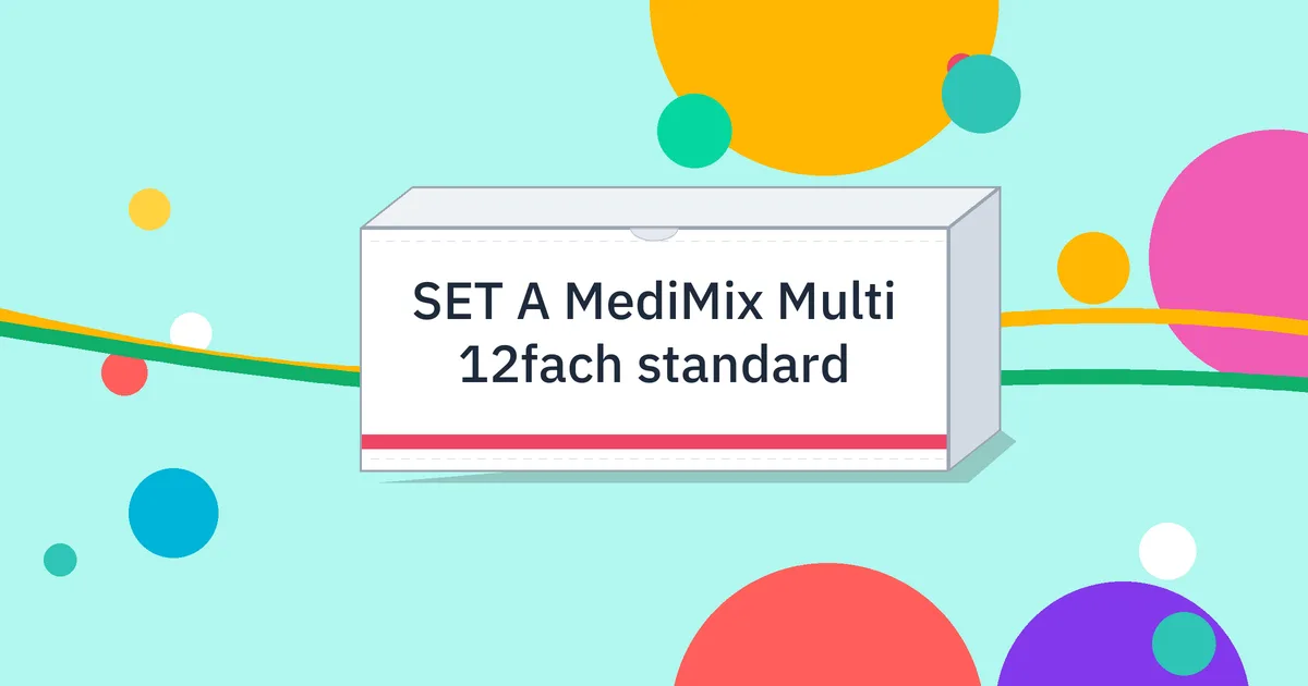 Symbolbild: Packung mit der Aufschrift SET A MediMix Multi 12fach standard (PZN 13415659) – Verfügbarkeit und Bezug in Apotheken in Frankfurt am Main
