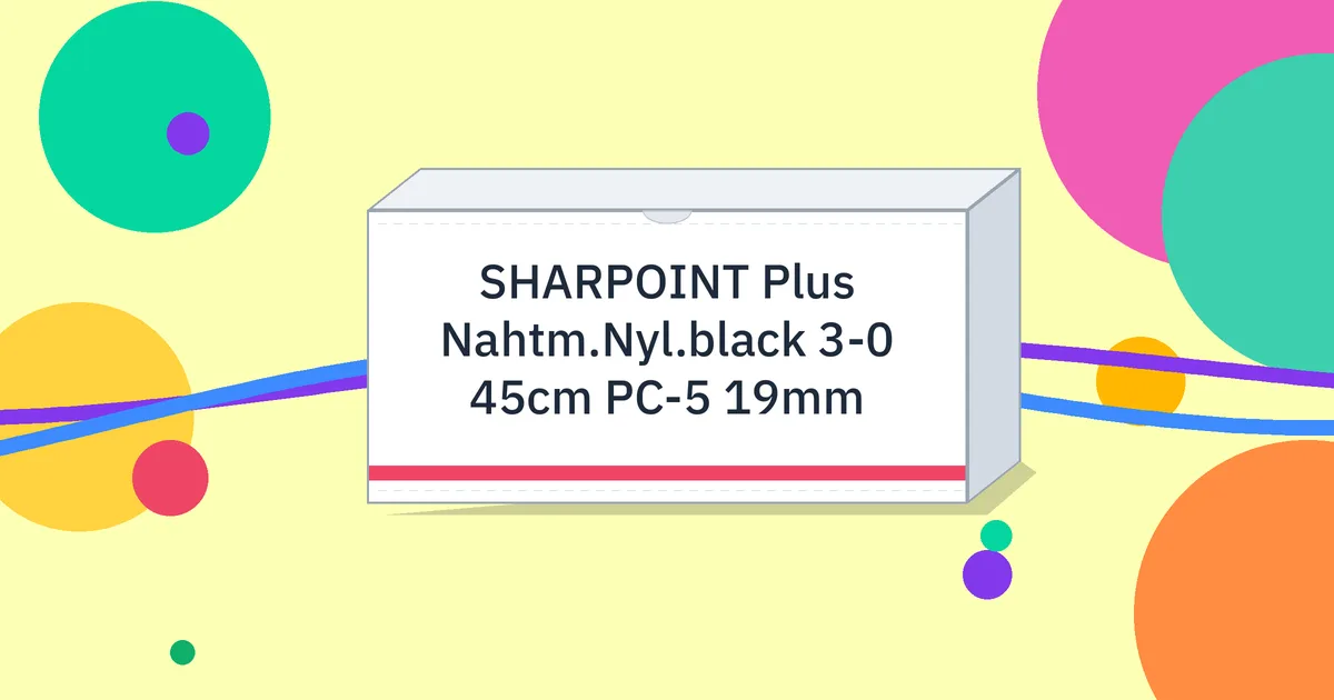 Symbolbild: Packung mit der Aufschrift SHARPOINT Plus Nahtm.Nyl.black 3-0 45cm PC-5 19mm (PZN 17984495) – Verfügbarkeit und Bezug in Apotheken in Frankfurt am Main