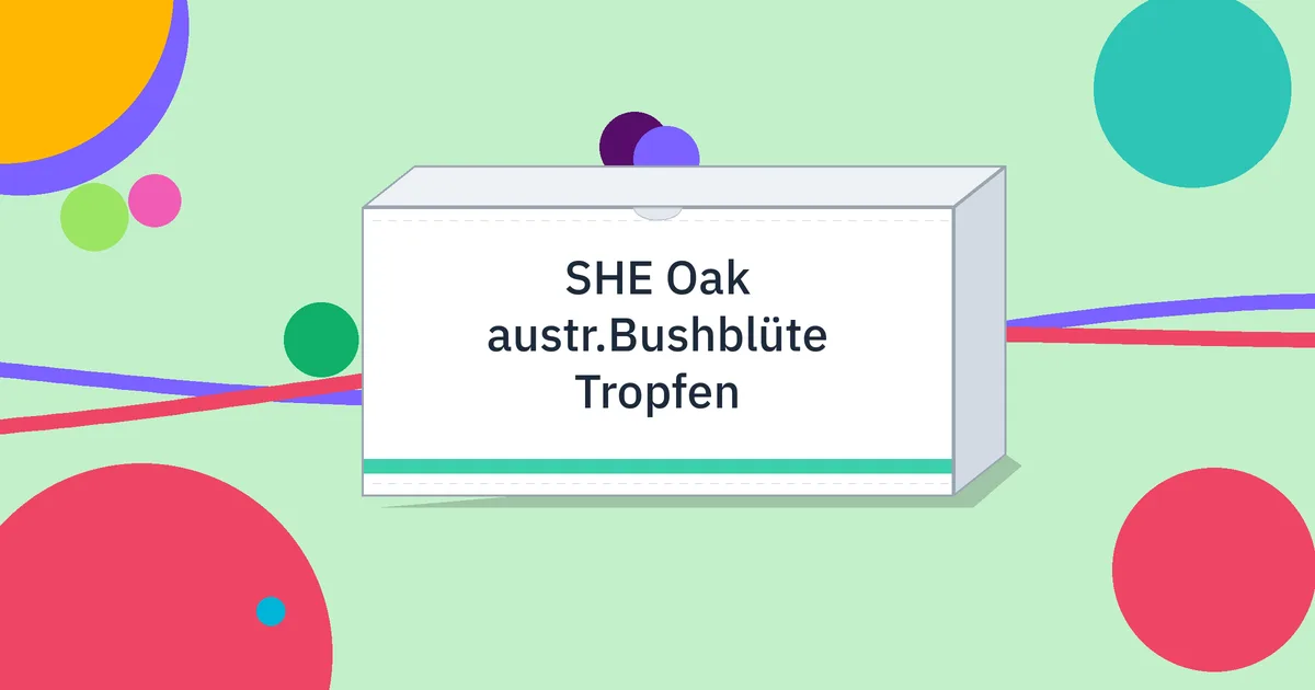 Symbolbild: Packung mit der Aufschrift SHE Oak austr.Bushblüte Tropfen (PZN 06126825) – Verfügbarkeit und Bezug in Apotheken in Frankfurt am Main
