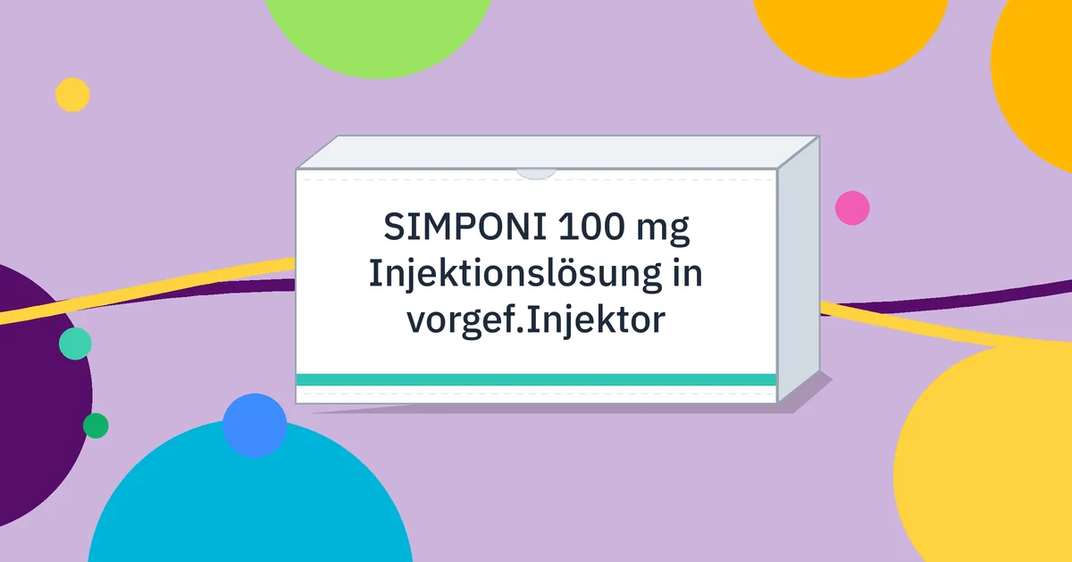 Symbolbild: Packung mit der Aufschrift SIMPONI 100 mg Injektionslösung in vorgef.Injektor (PZN 01786451) – Verfügbarkeit und Bezug in Apotheken in Frankfurt am Main