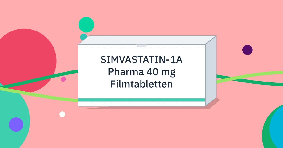 Symbolbild: Packung mit der Aufschrift SIMVASTATIN-1A Pharma 40 mg Filmtabletten (PZN 04105144) – Verfügbarkeit und Bezug in Apotheken in Frankfurt am Main