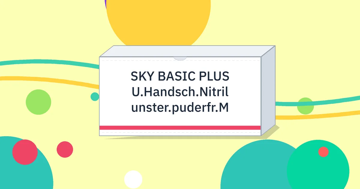 Symbolbild: Packung mit der Aufschrift SKY BASIC PLUS U.Handsch.Nitril unster.puderfr.M (PZN 15570200) – Verfügbarkeit und Bezug in Apotheken in Frankfurt am Main