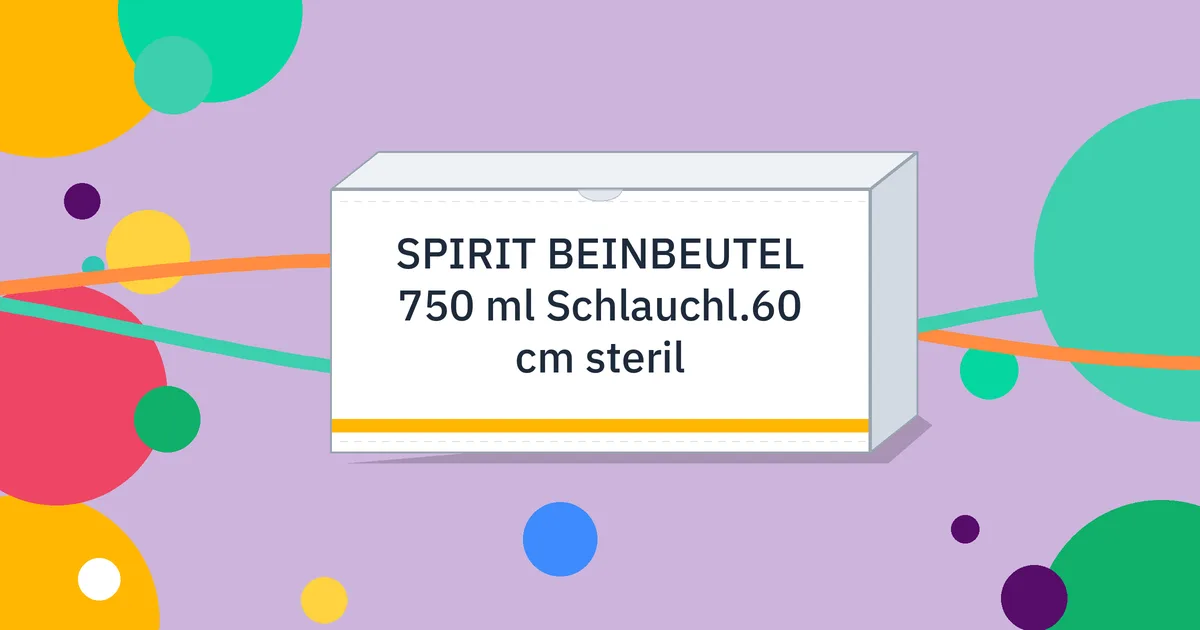 Symbolbild: Packung mit der Aufschrift SPIRIT BEINBEUTEL 750 ml Schlauchl.60 cm steril (PZN 12749909) – Verfügbarkeit und Bezug in Apotheken in Frankfurt am Main