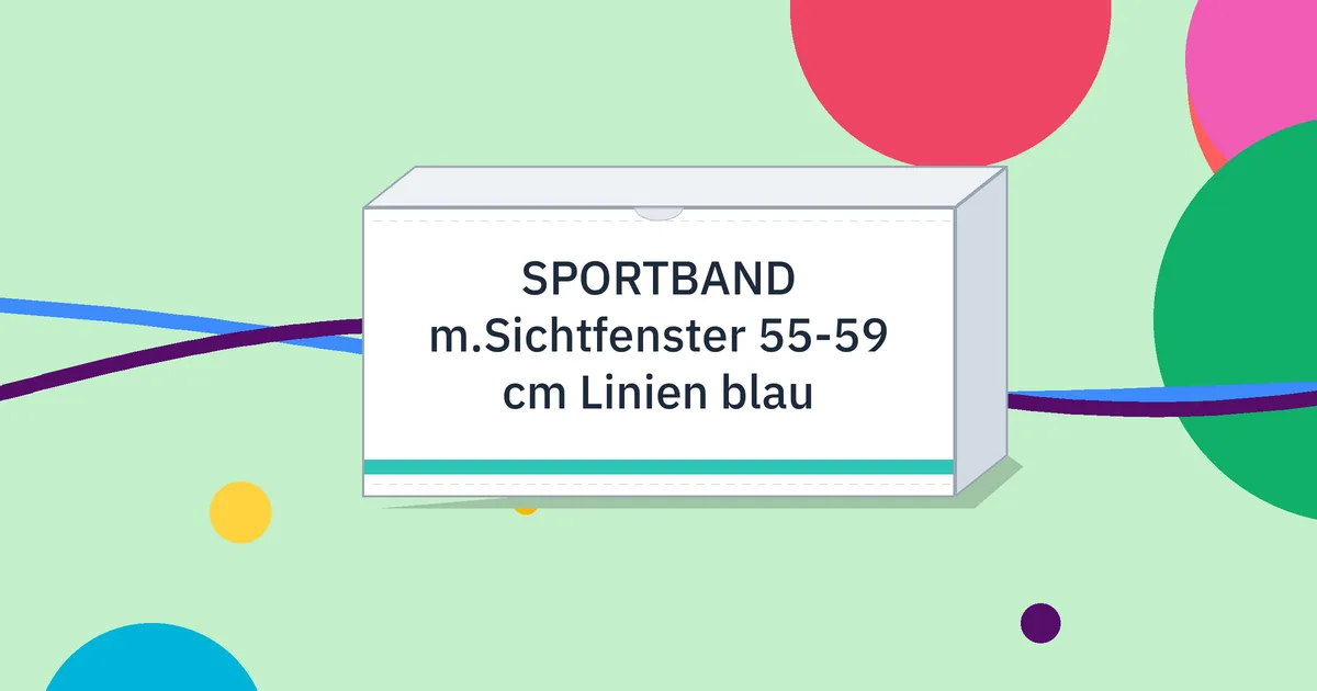 Symbolbild: Packung mit der Aufschrift SPORTBAND m.Sichtfenster 55-59 cm Linien blau (PZN 17837541) – Verfügbarkeit und Bezug in Apotheken in Frankfurt am Main
