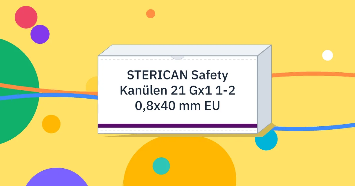 Symbolbild: Packung mit der Aufschrift STERICAN Safety Kanülen 21 Gx1 1-2 0,8x40 mm EU (PZN 13353906) – Verfügbarkeit und Bezug in Apotheken in Frankfurt am Main