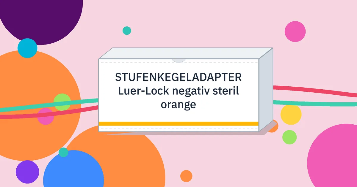 Symbolbild: Packung mit der Aufschrift STUFENKEGELADAPTER Luer-Lock negativ steril orange (PZN 17366343) – Verfügbarkeit und Bezug in Apotheken in Frankfurt am Main