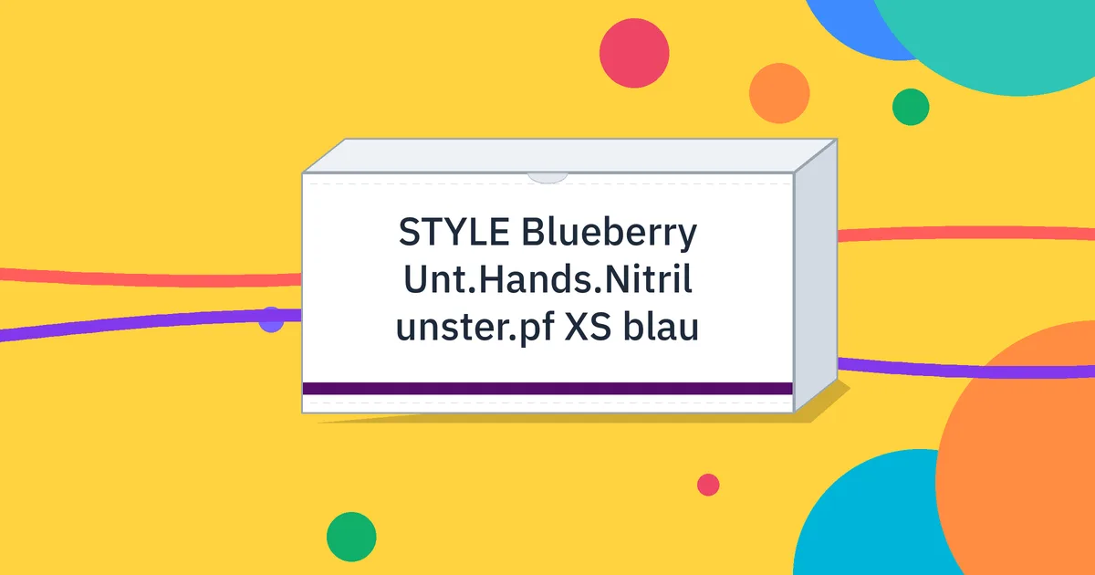Symbolbild: Packung mit der Aufschrift STYLE Blueberry Unt.Hands.Nitril unster.pf XS blau (PZN 14819554) – Verfügbarkeit und Bezug in Apotheken in Frankfurt am Main