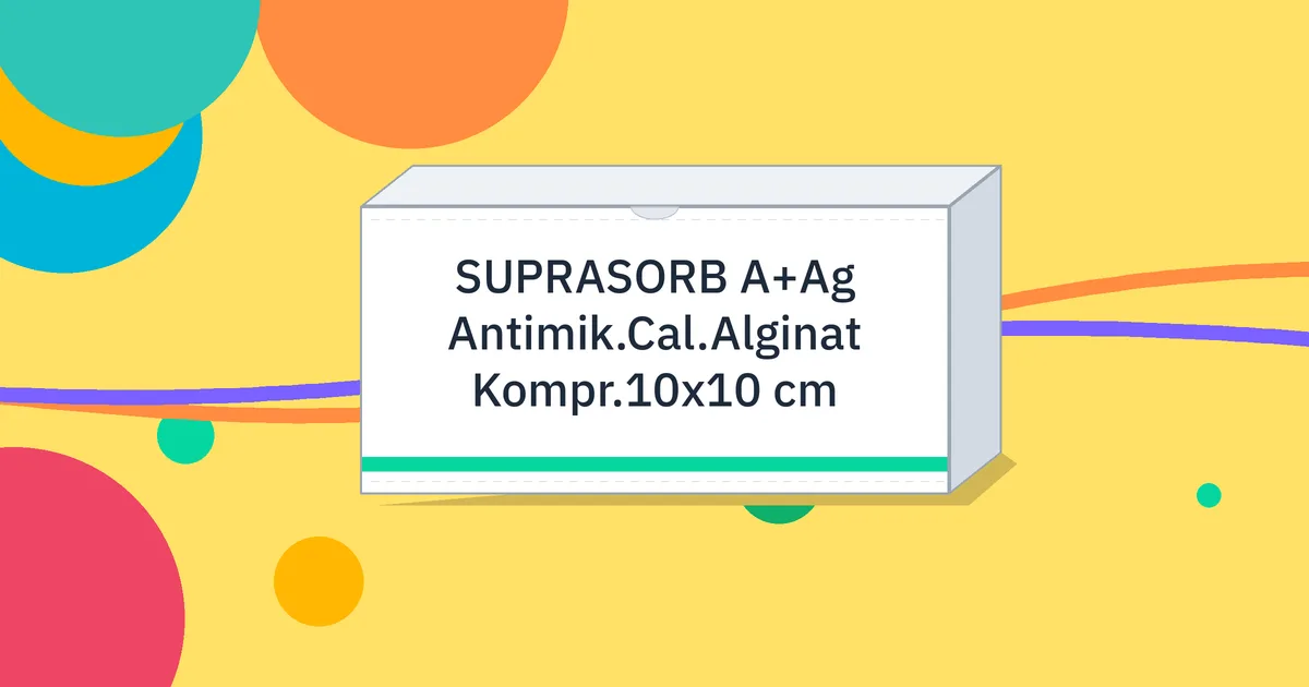 Symbolbild: Packung mit der Aufschrift SUPRASORB A+Ag Antimik.Cal.Alginat Kompr.10x10 cm (PZN 17164013) – Verfügbarkeit und Bezug in Apotheken in Frankfurt am Main