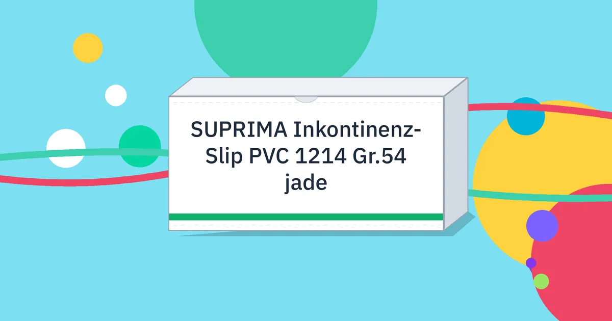 Symbolbild: Packung mit der Aufschrift SUPRIMA Inkontinenz-Slip PVC 1214 Gr.54 jade (PZN 02381868) – Verfügbarkeit und Bezug in Apotheken in Frankfurt am Main