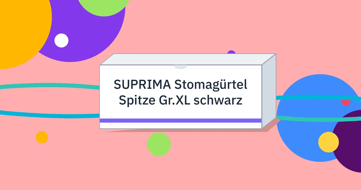 Symbolbild: Packung mit der Aufschrift SUPRIMA Stomagürtel Spitze Gr.XL schwarz (PZN 11545174) – Verfügbarkeit und Bezug in Apotheken in Frankfurt am Main