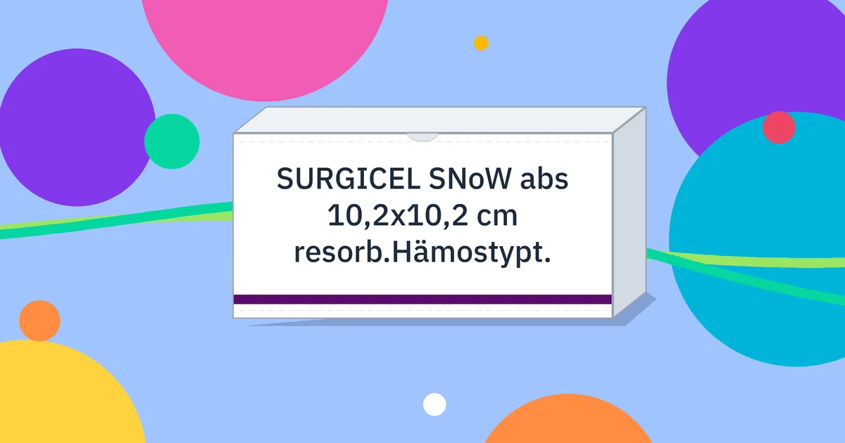 Symbolbild: Packung mit der Aufschrift SURGICEL SNoW abs 10,2x10,2 cm resorb.Hämostypt. (PZN 19884645) – Verfügbarkeit und Bezug in Apotheken in Frankfurt am Main