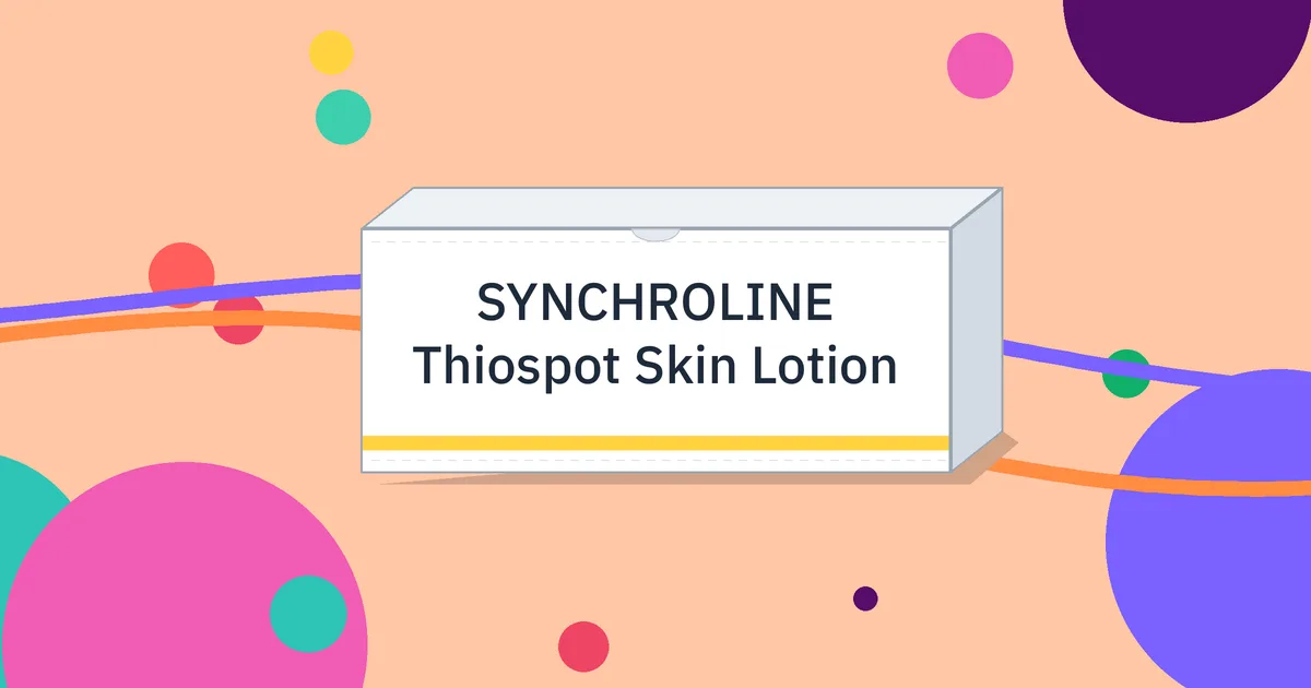 Symbolbild: Packung mit der Aufschrift SYNCHROLINE Thiospot Skin Lotion (PZN 04453810) – Verfügbarkeit und Bezug in Apotheken in Frankfurt am Main