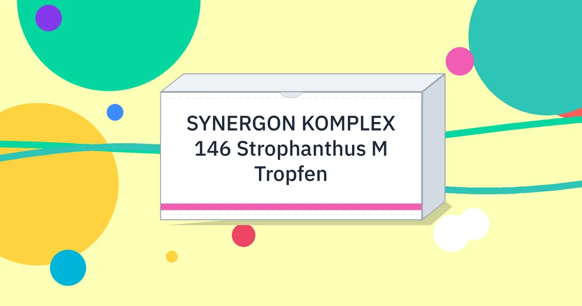 Symbolbild: Packung mit der Aufschrift SYNERGON KOMPLEX 146 Strophanthus M Tropfen (PZN 18207871) – Verfügbarkeit und Bezug in Apotheken in Frankfurt am Main